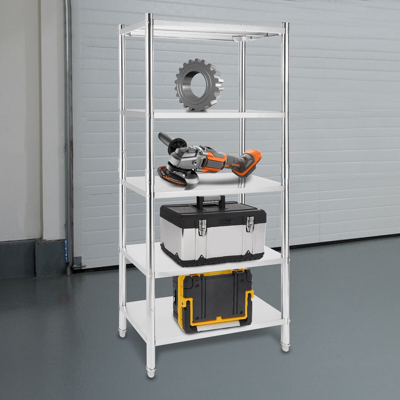 5 Tier Adjustable Rectangular Shelf Storage, Stainless Steel Heavy Duty ...