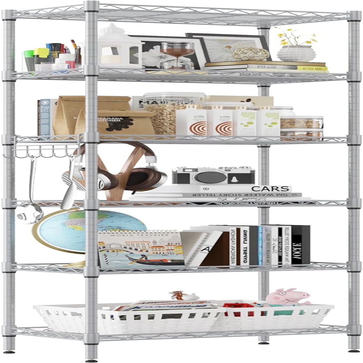 5 Tier Adjustable Rolling Storage Shelves Heavy Duty Wire Storage Racks ...