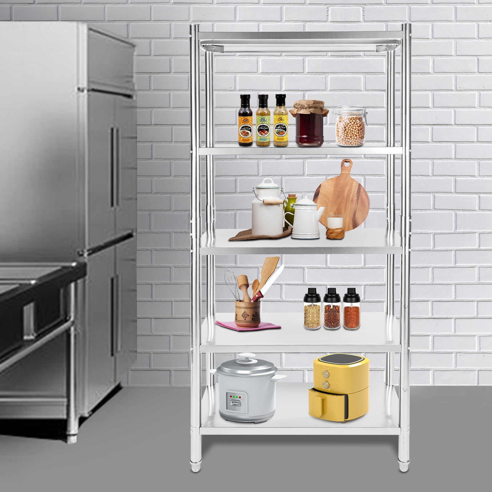 5 Tier Adjustable Shelf Storage, Stainless Steel Heavy Duty Shelving ...