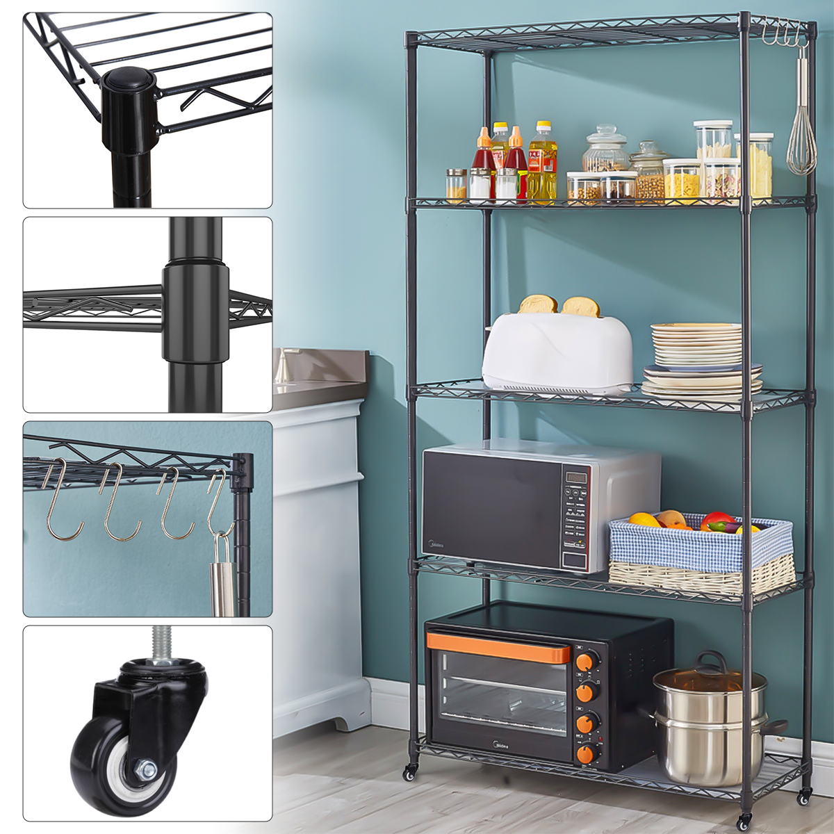 King's Rack 4-Tier Metal Organizer Shelving Rack with 12 Bins in Gray ...