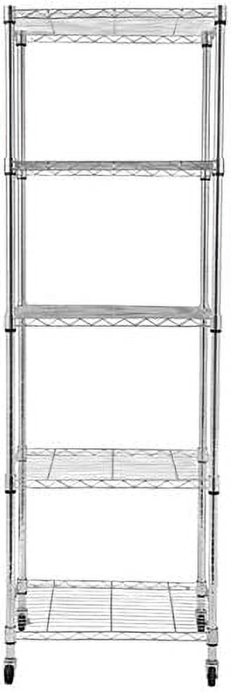 5-Tier Adjustable Storage Rack with Casters, Heavy Duty Chrome Shelving ...