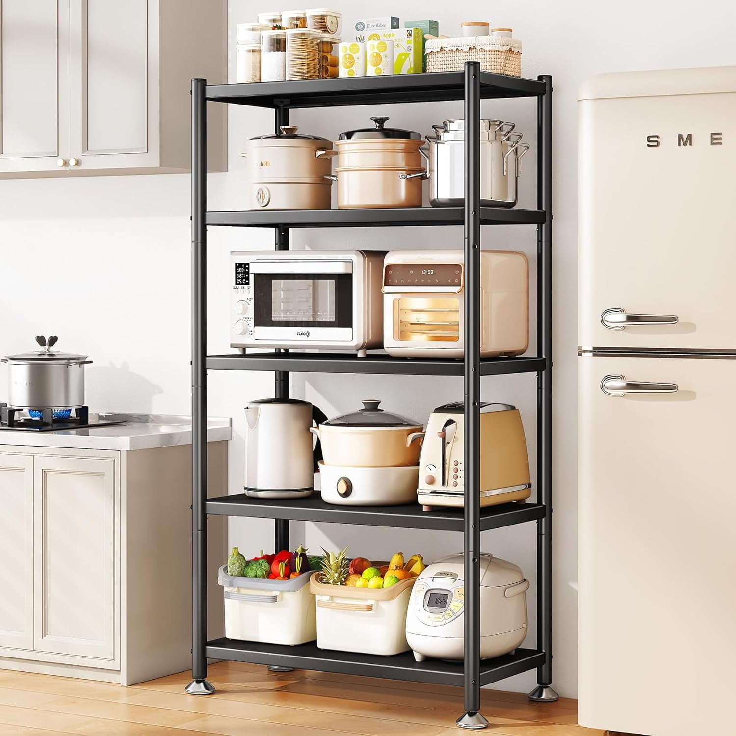 5 Tier Adjustable Storage Shelves, Heavy Duty Metal Storage Rack with ...