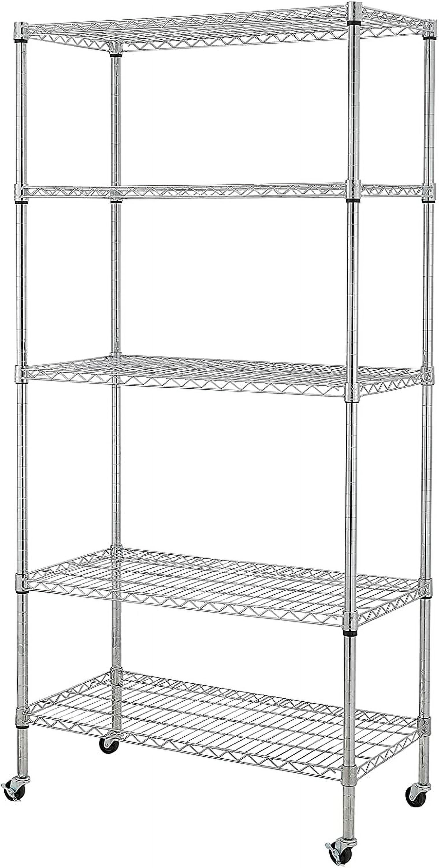 5-Tier Adjustable Storage Shelves with Wheels,Heavy Duty Wire Metal ...