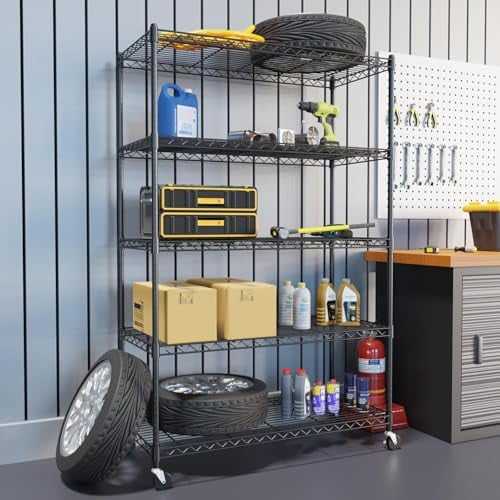 5-Tier Adjustable Storage Shelving Unit, Heavy Duty Steel Wire Rack ...