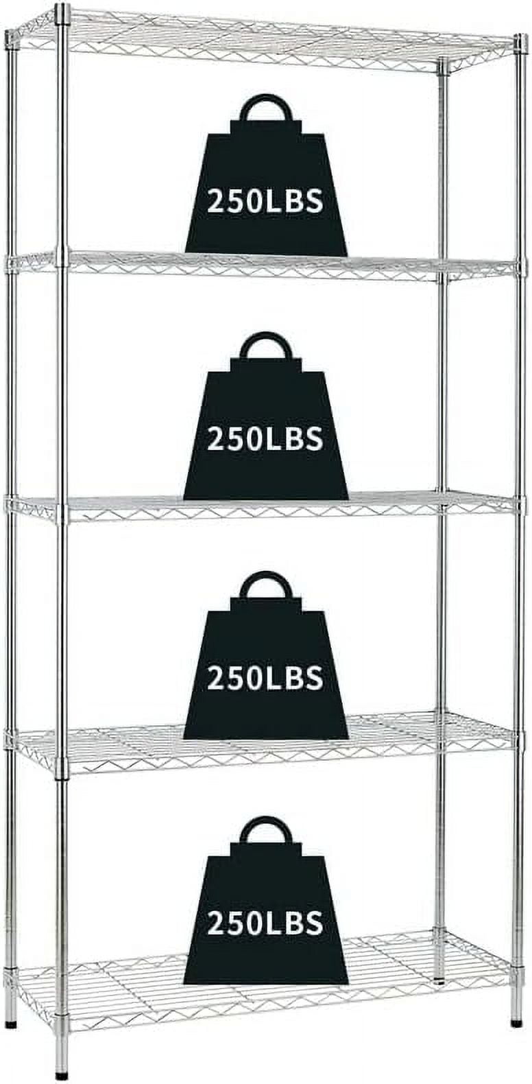 5-Tier Adjustable Wire Shelving Heavy Duty Storage Rack (250 Lbs ...