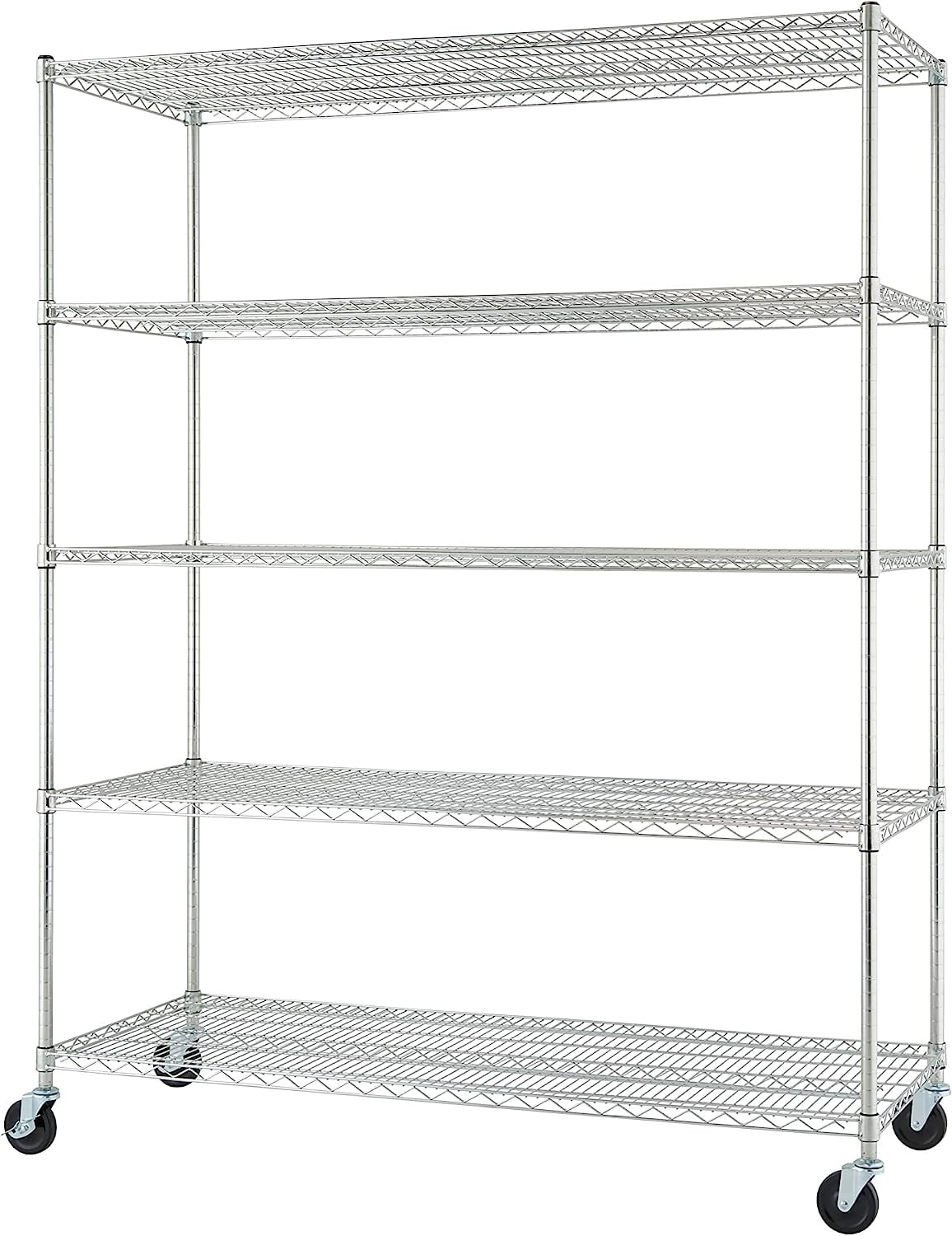 5-Tier Adjustable Wire Shelving with Wheels for Kitchen Organization ...