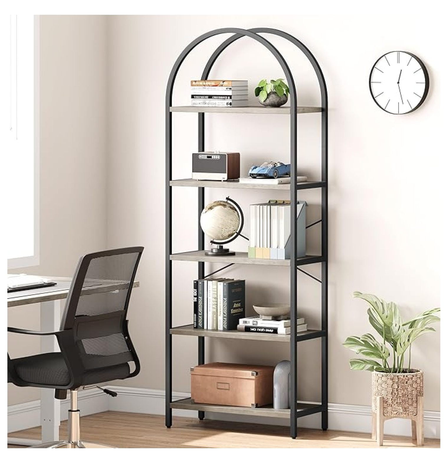 5 Tier Arched Bookcase Shelf Tall Bookcase with Storage Vertical ...