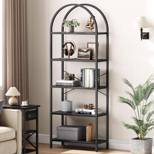 5-Tier Arched Bookshelf, 70.87" Tall Industrial Bookcase with Metal ...