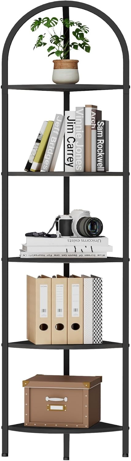 5-Tier Arched Corner Shelf Stand, Wall Corner Bookshelf with Metal ...