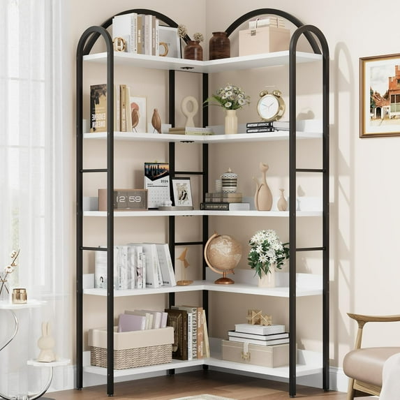 5 Tier Arched Large Corner Bookshelf, 68.5" Tall L Shaped Multi-Layer ...