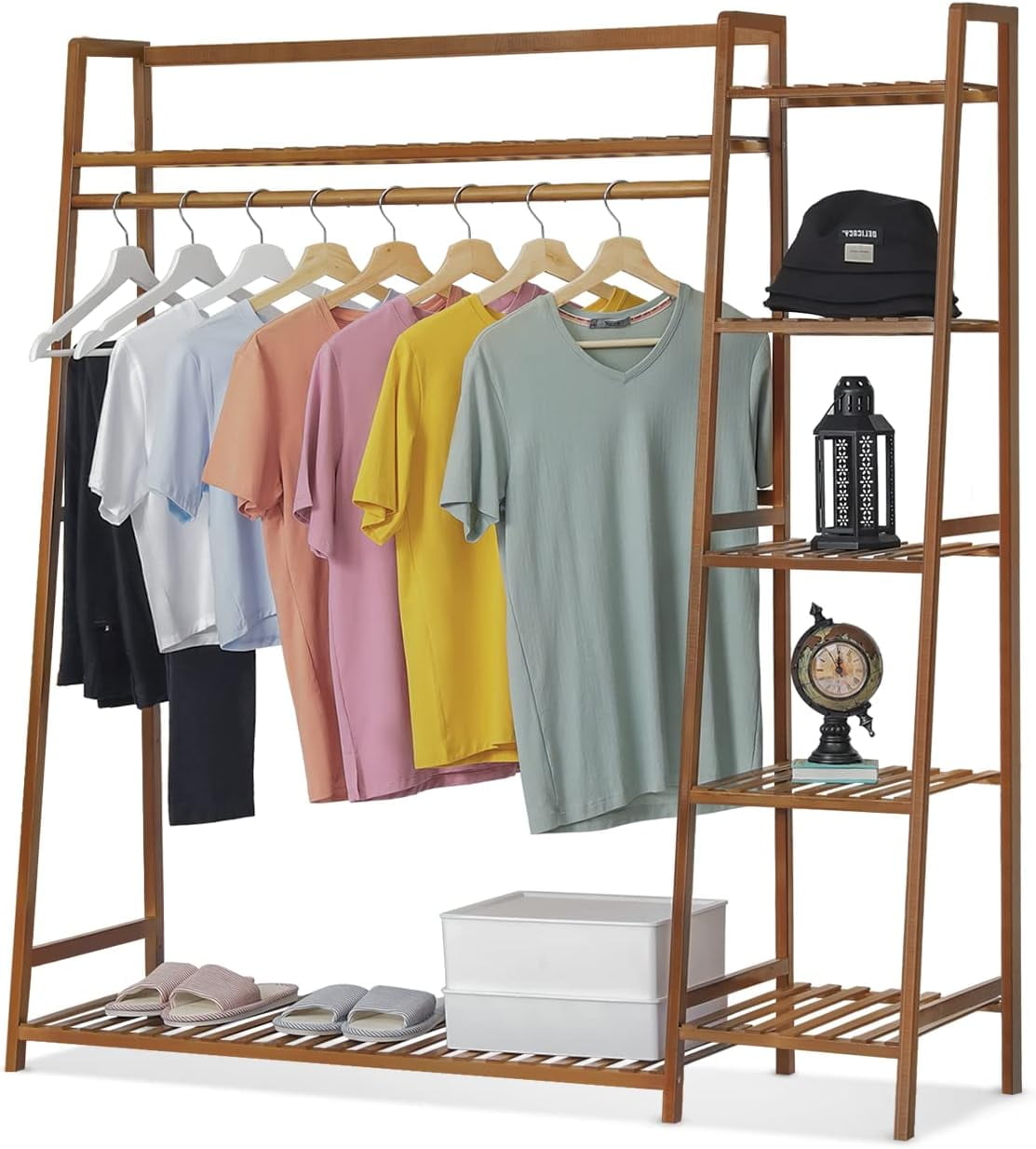5-Tier Bamboo Clothing Rack Clothes Hanging Rack Stand - Stylish and ...