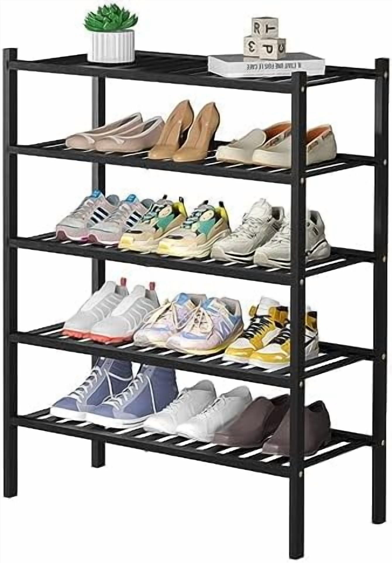 5 Tier Bamboo Shoe Rack for Closet Free Standing Wood Shoe Shelf for ...