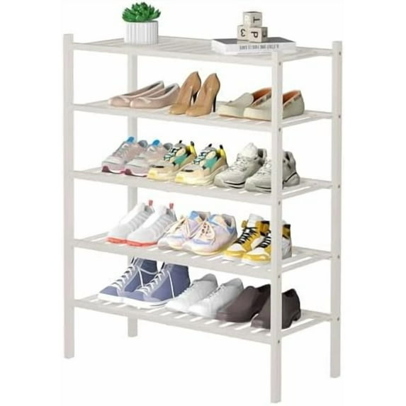 5 Tier Bamboo Shoe Rack for Closet Free Standing Wood Shoe Shelf for ...