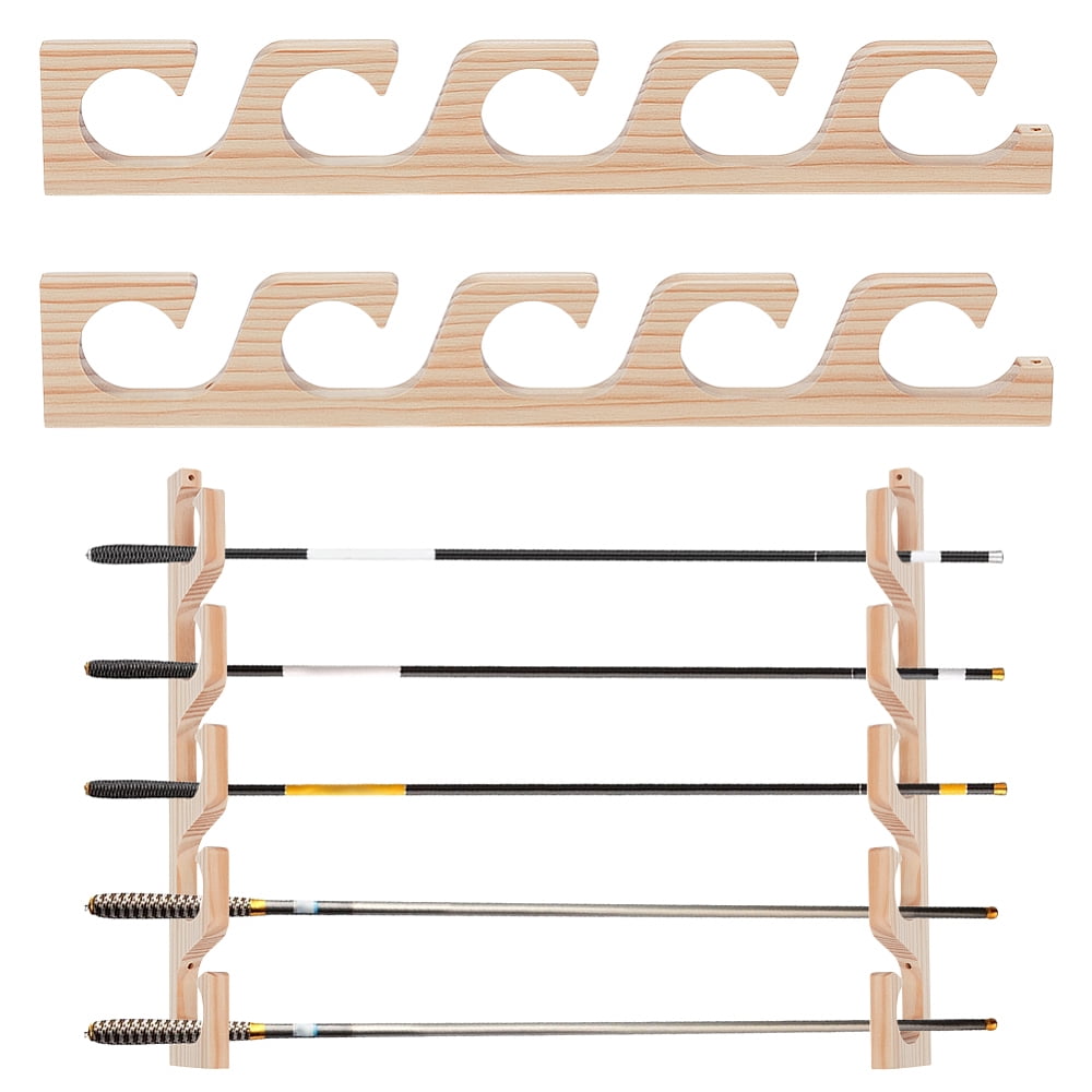 5-Tier Bamboo Wall Mounted Fishing Rod Holder Stands with Iron Screws ...