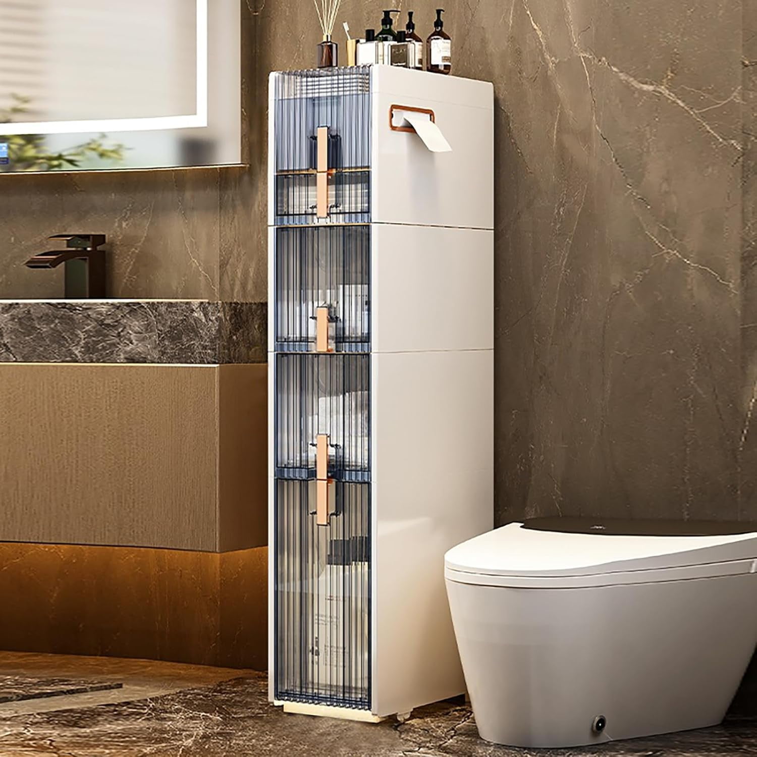 5-Tier Bathroom Floor Cabinet,Narrow Slim Storage Cabinet with Toilet ...