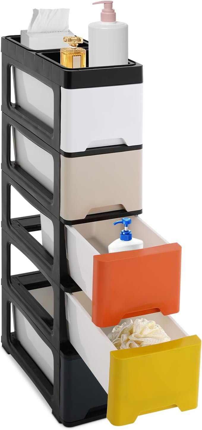5-Tier Bathroom Storage Cabinet, Slim Plastic Bathroom Storage, Space ...