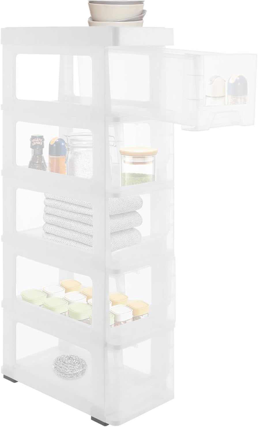 5-Tier Bathroom Storage Cabinet, Slim Plastic Bathroom Storage, Space ...