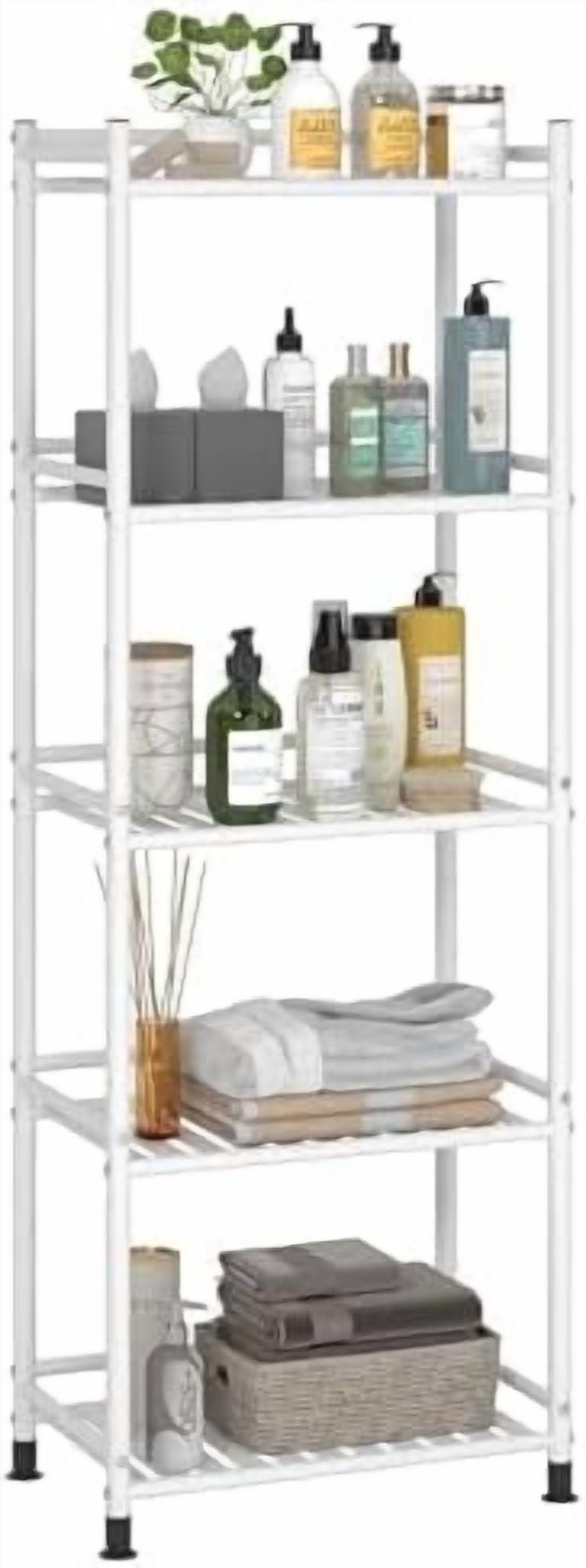 5 Tier Bathroom Storage Open Shelf Unit, Free-Standing Metal Corner ...