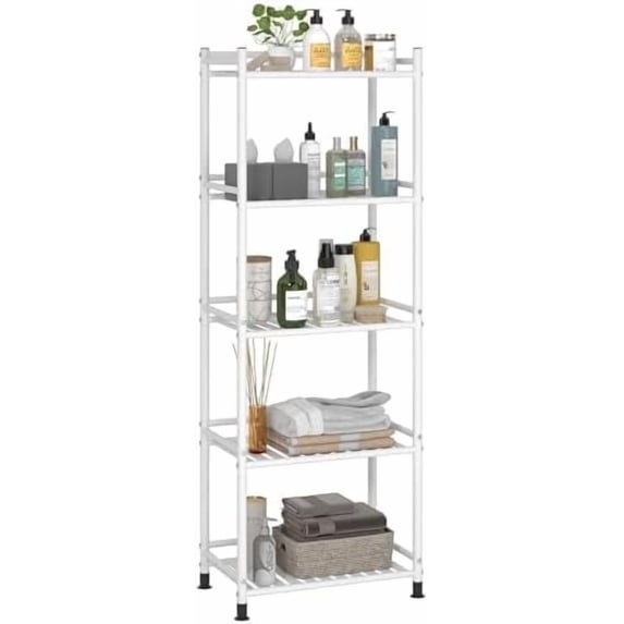 5 Tier Bathroom Storage Open Shelf Unit, Free-Standing Metal Corner ...