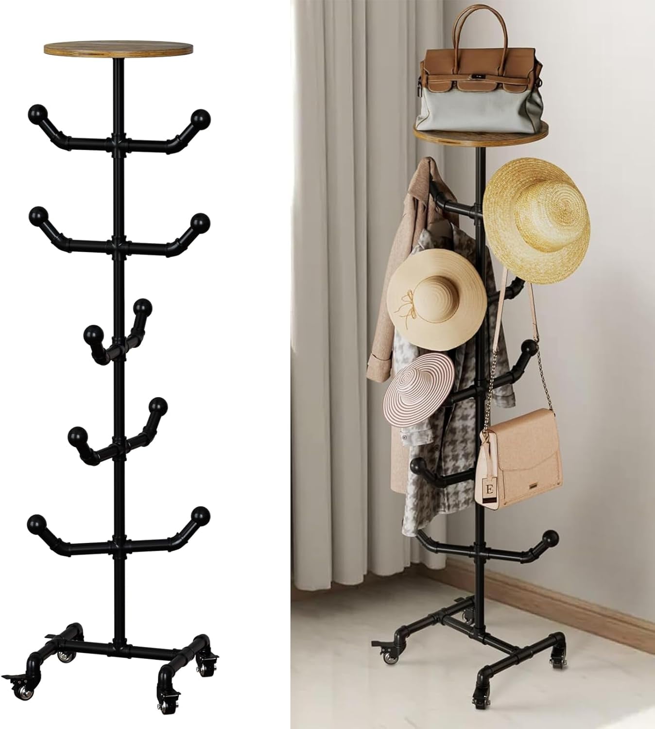 5 Tier Black Metal Pipe Hat Display Stand Freestanding Hat Organizer ...
