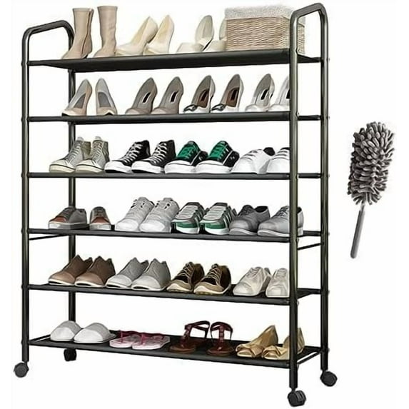 5 Tier Black Metal Shoe Rack Organizer Shoe Stand,Sturdy Rolling Shoe ...