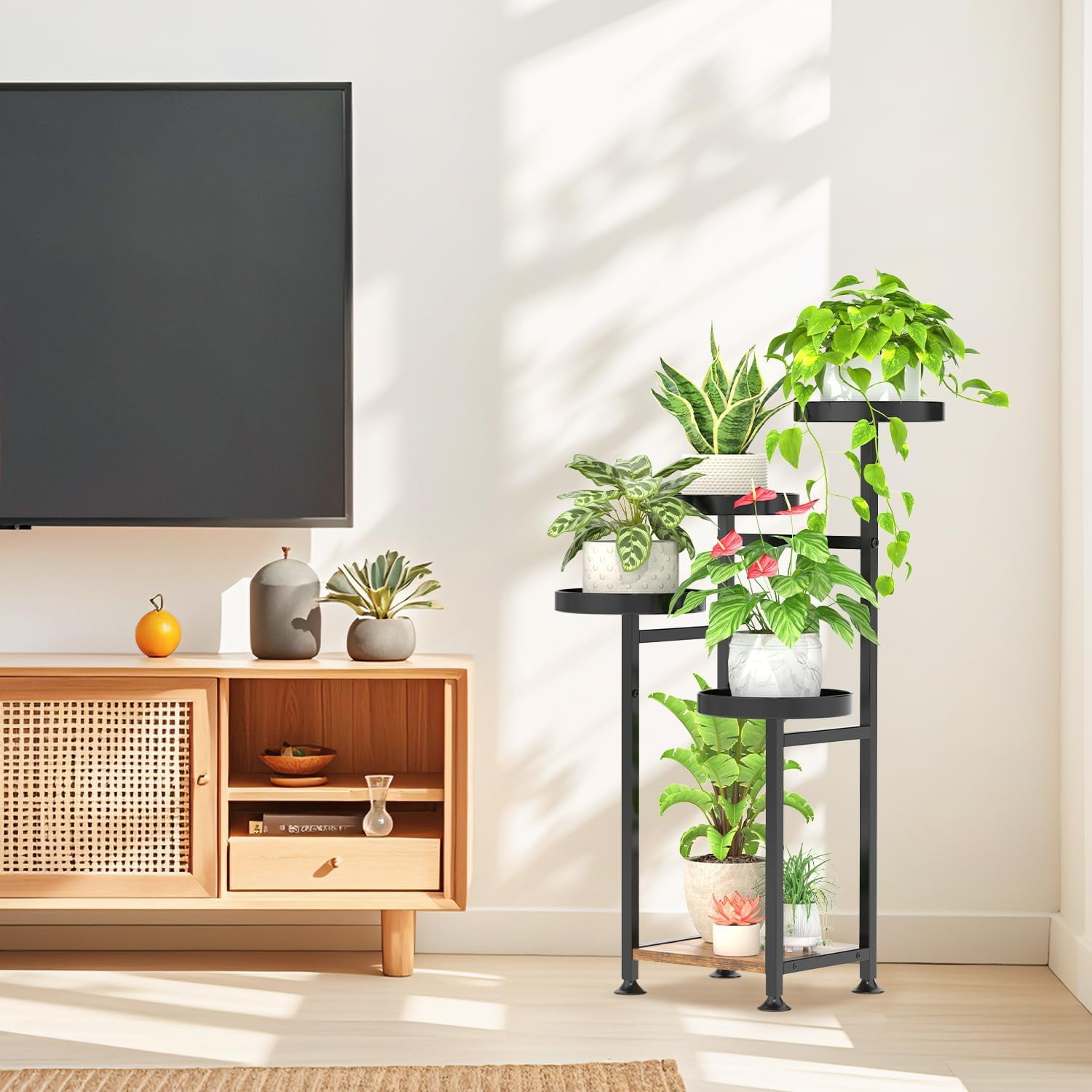 5 Tier Black Plant Stand for Indoor Plants, Sturdy Metal Ladder ...