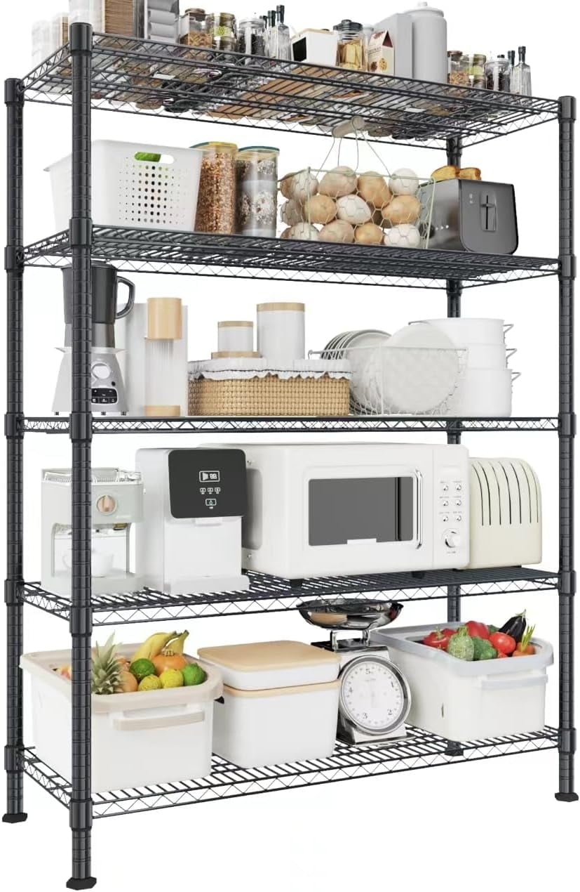 5 Tier Black Storage Racks and Shelving - 48" L x 20" W x 72" H Heavy ...