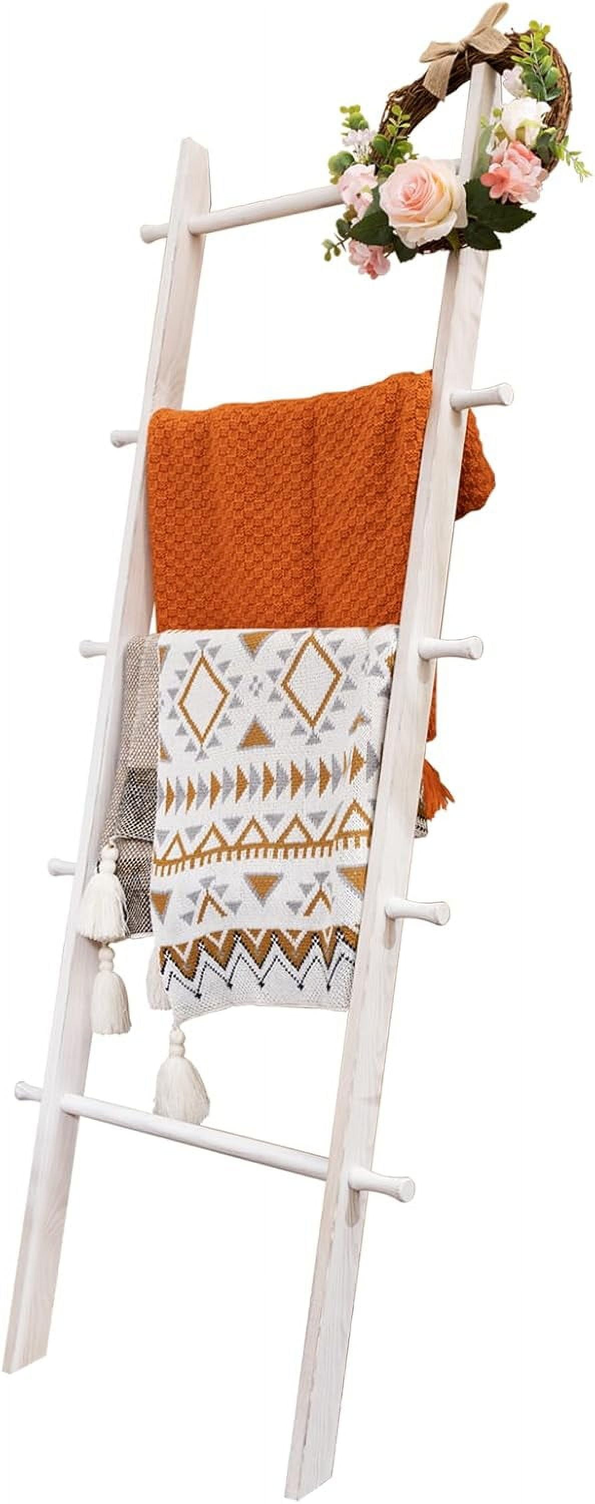 5-Tier Blanket Ladder 4.8 Ft Wall Leaning Quilt Rack, Farmhouse Blanket ...