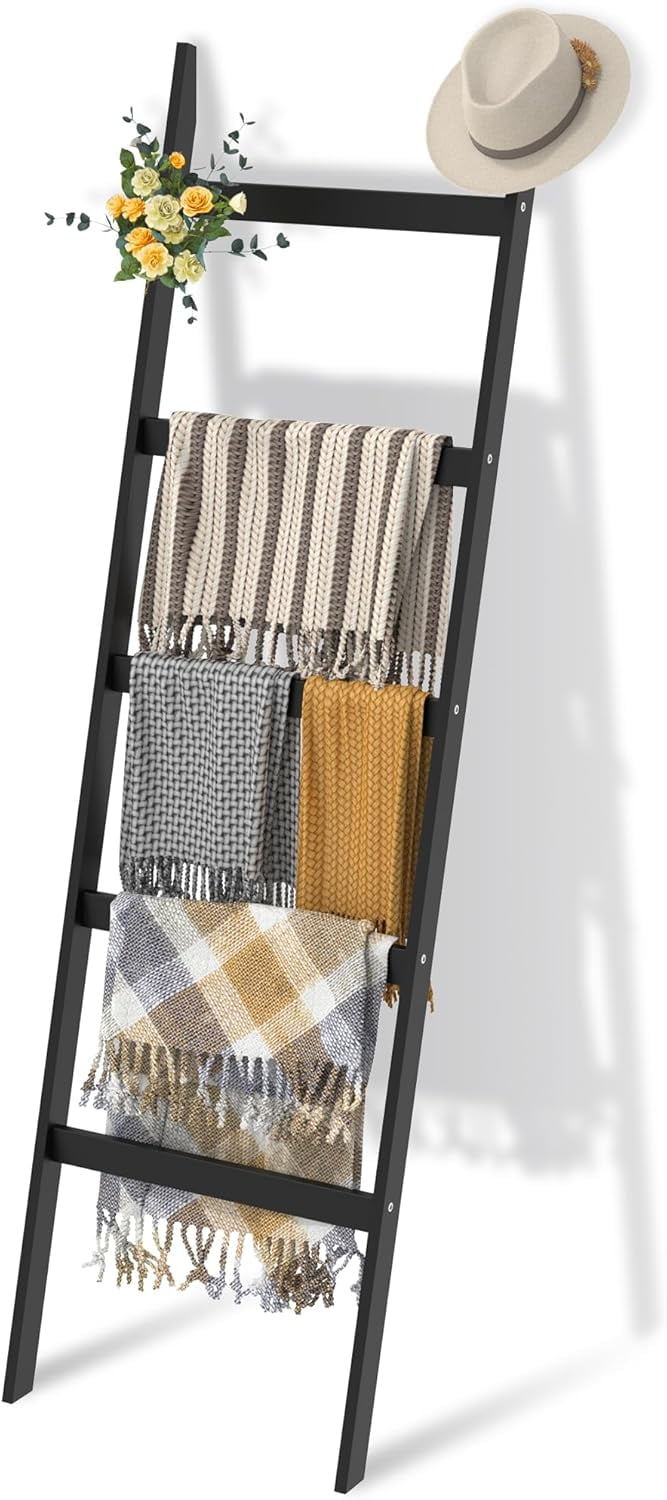 5-Tier Blanket Ladder – Decorative Versatile Quilt Towel Holder Rack for Bathroom Living Room ...