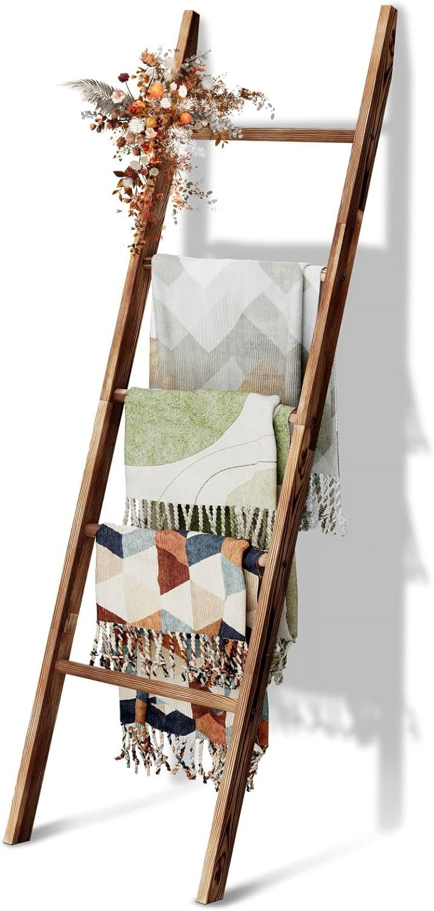 5-Tier Blanket Ladder Wooden, 5.3FT(63'') Blanket Quilt Holder Rack ...