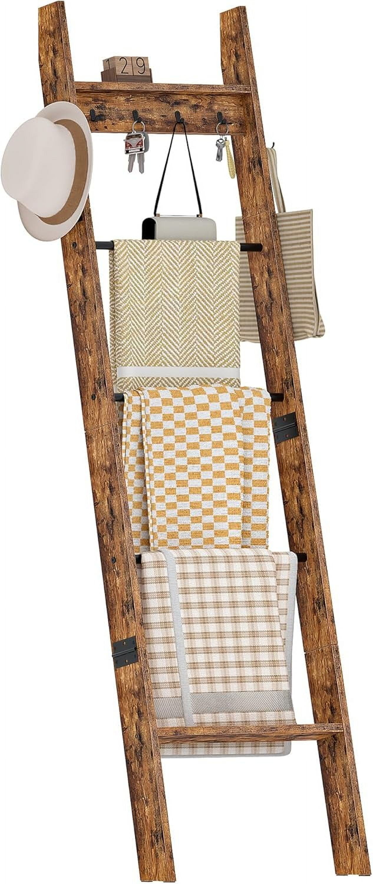5-Tier Blanket Ladder, Wooden Blanket Display Rack, Towel Ladder with ...