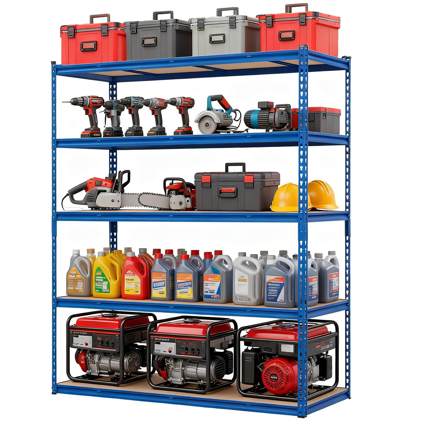 5-Tier Blue Storage Shelving, Adjustable Garage Shelves, Meta Storage ...