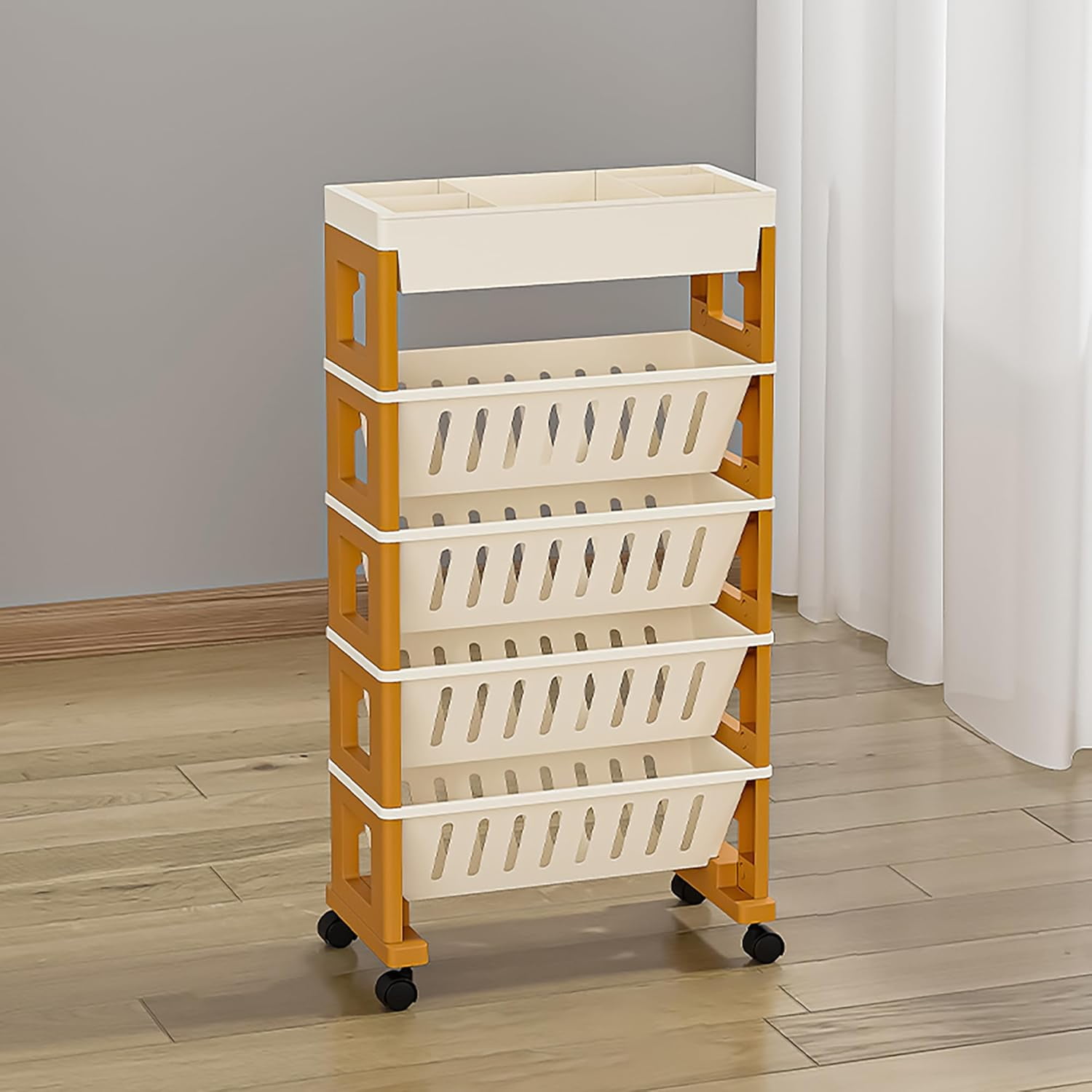 5 Tier Book Rack Storage Bookshelf, Mobile Bookshelf with Wheels ...