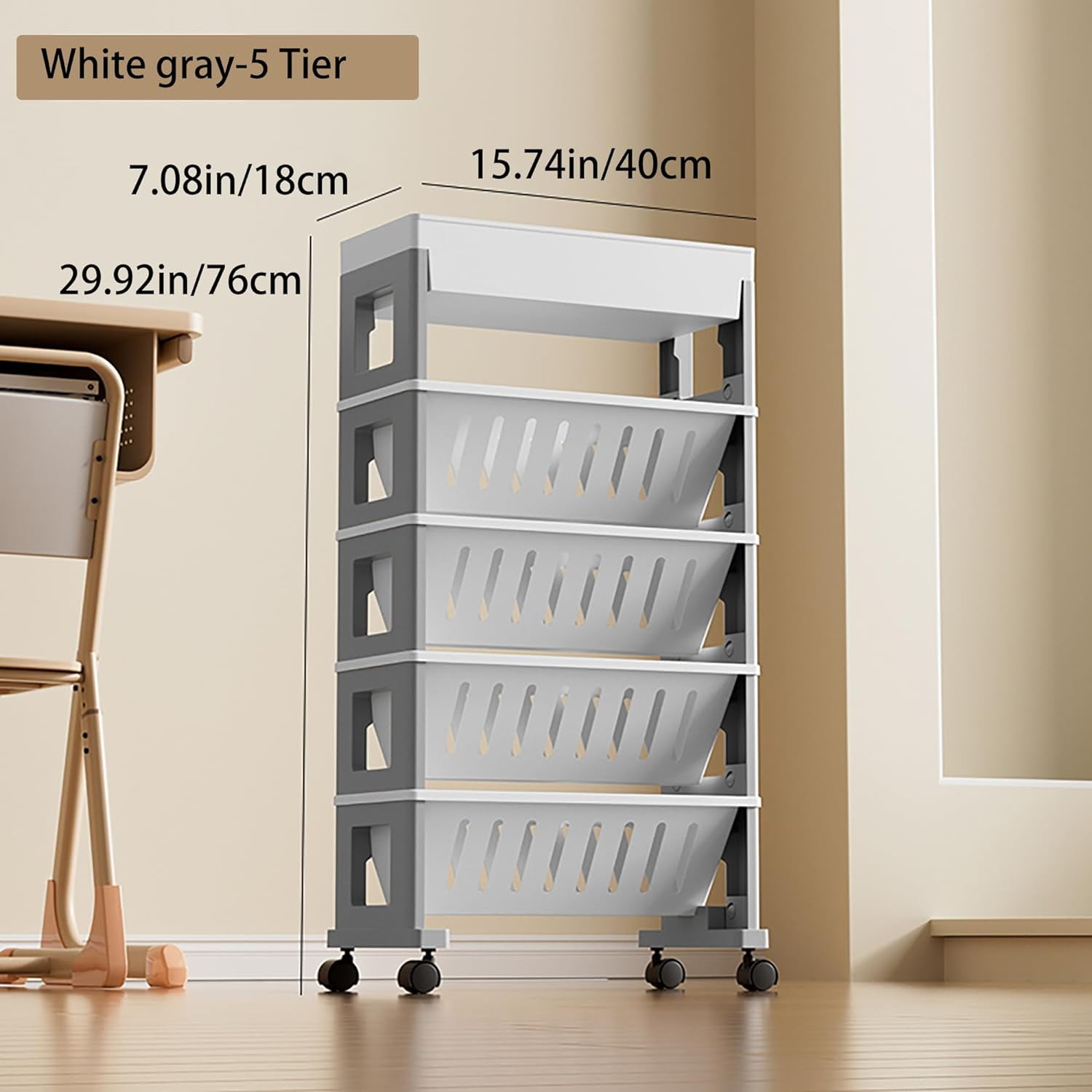 5 Tier Book Rack Storage Bookshelf, Mobile Bookshelf with Wheels ...