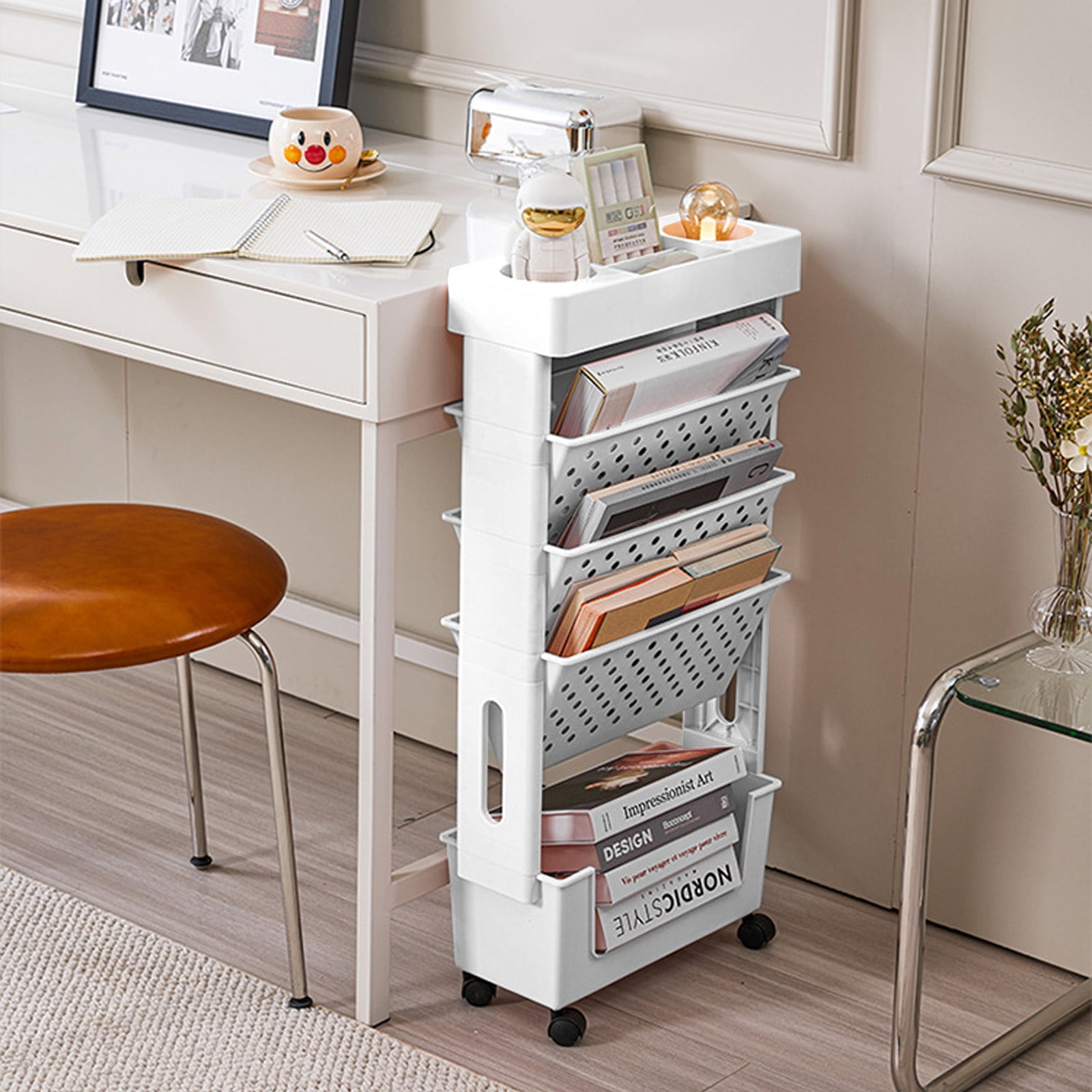 5 Tier Book Rack Storage Bookshelf, Rolling Utility Cart Multi ...