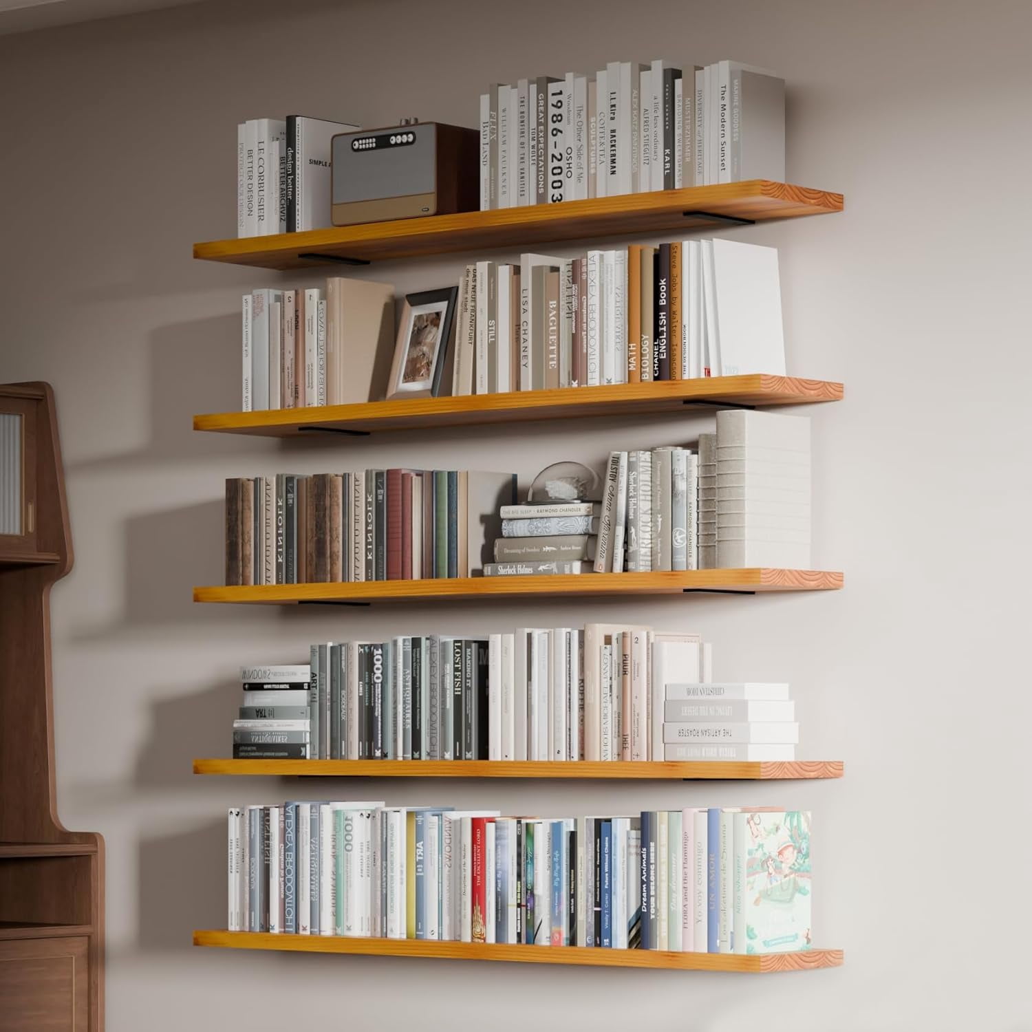 5 Tier Book Shelf 72 Inch White Floating Shelf for Wall Farmhouse Heavy ...