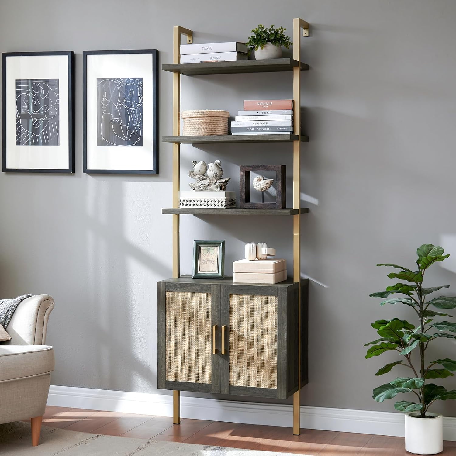 5 Tier Book Shelf, 73" Tall Bookshelf with Storage, Modern Bookcase ...
