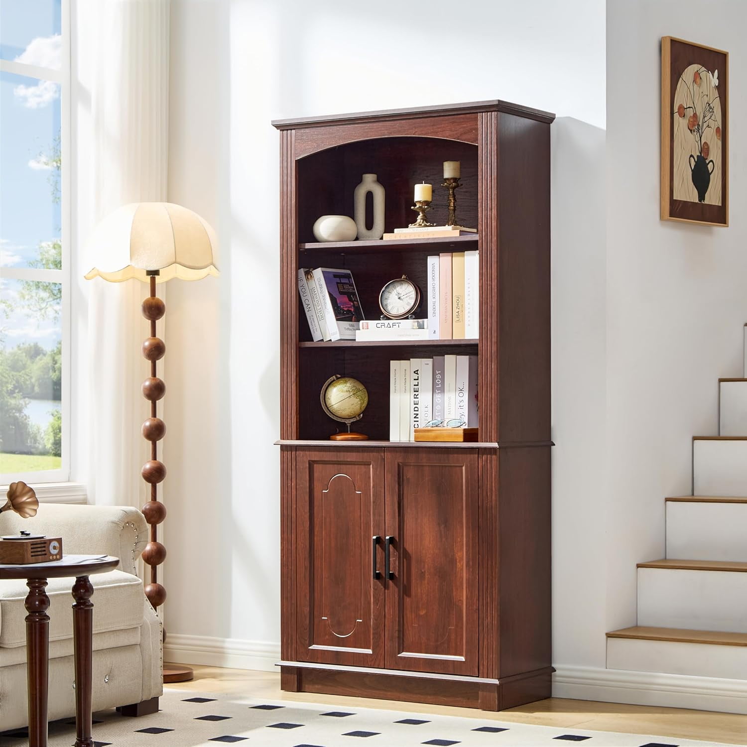 5 Tier Book Shelf and Bookshelf with Storage Cabinet Doors, 72 Inch ...