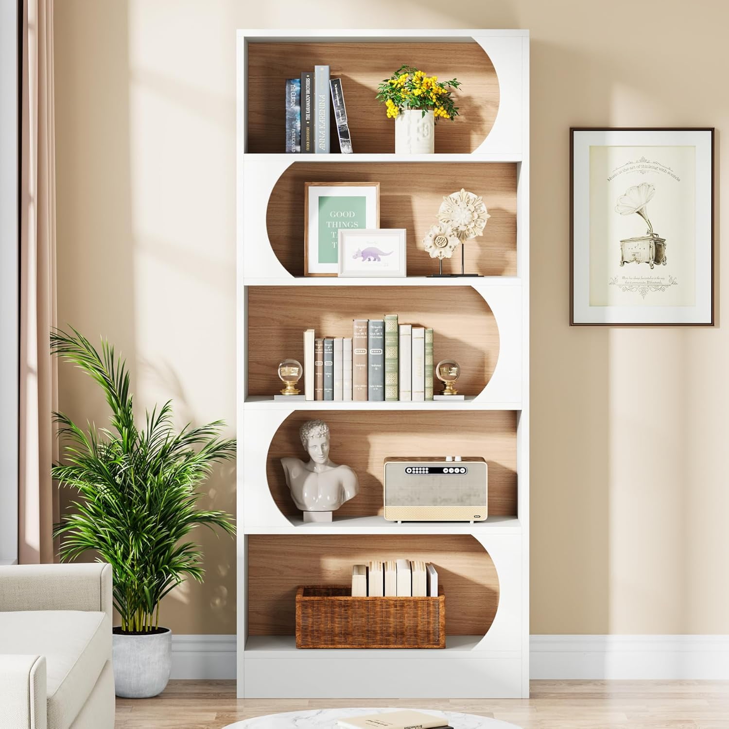 5-Tier Book Shelf, Modern 71" Bookcase, Tall Freestanding Bookshelf ...