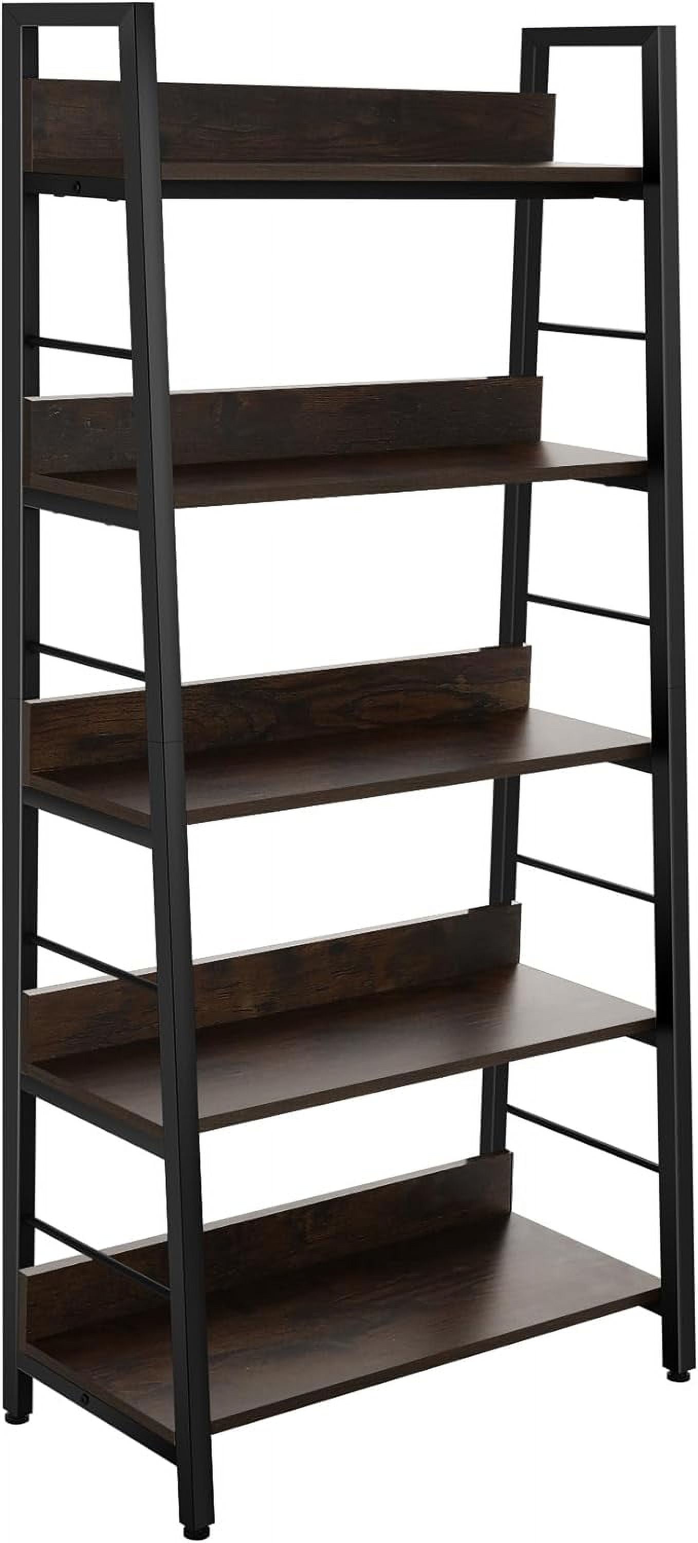 5 Tier Book Shelf, Rustic Industrial Ladder Bookshelf Wood Metal, Dark ...
