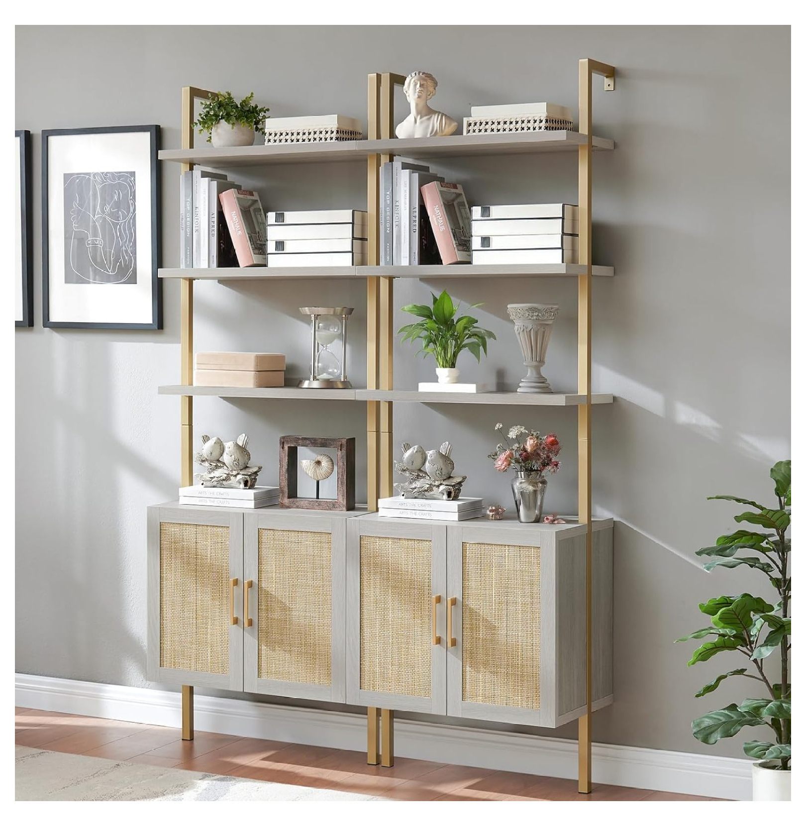 5 Tier Book Shelf Set of 2, 73" Tall Bookshelf with Storage, Modern ...
