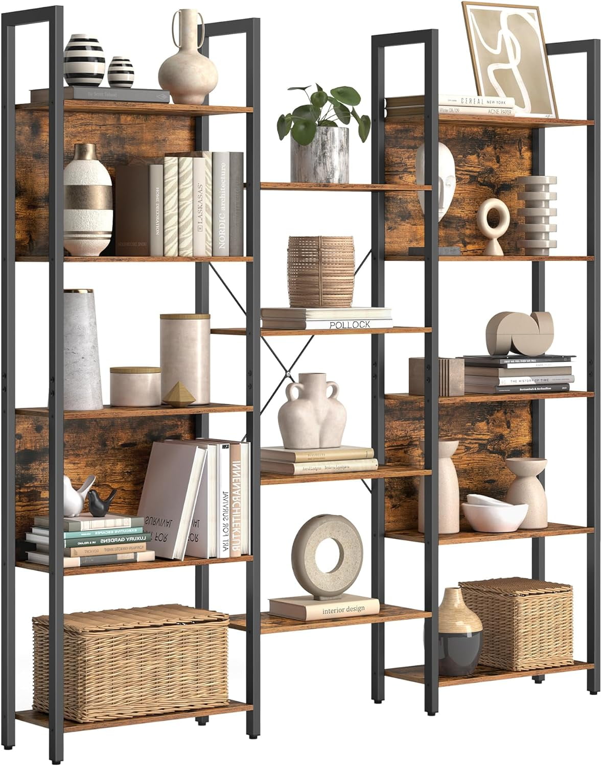 5-Tier Bookcase with 14 Shelves, Book Shelf with Metal Frame, Bookshelf ...