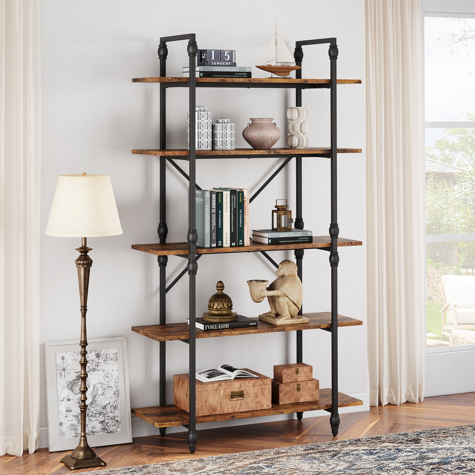 5 Tier Bookcase, 67.9"H Bookshelf for Living Room, Large Book Shelf ...