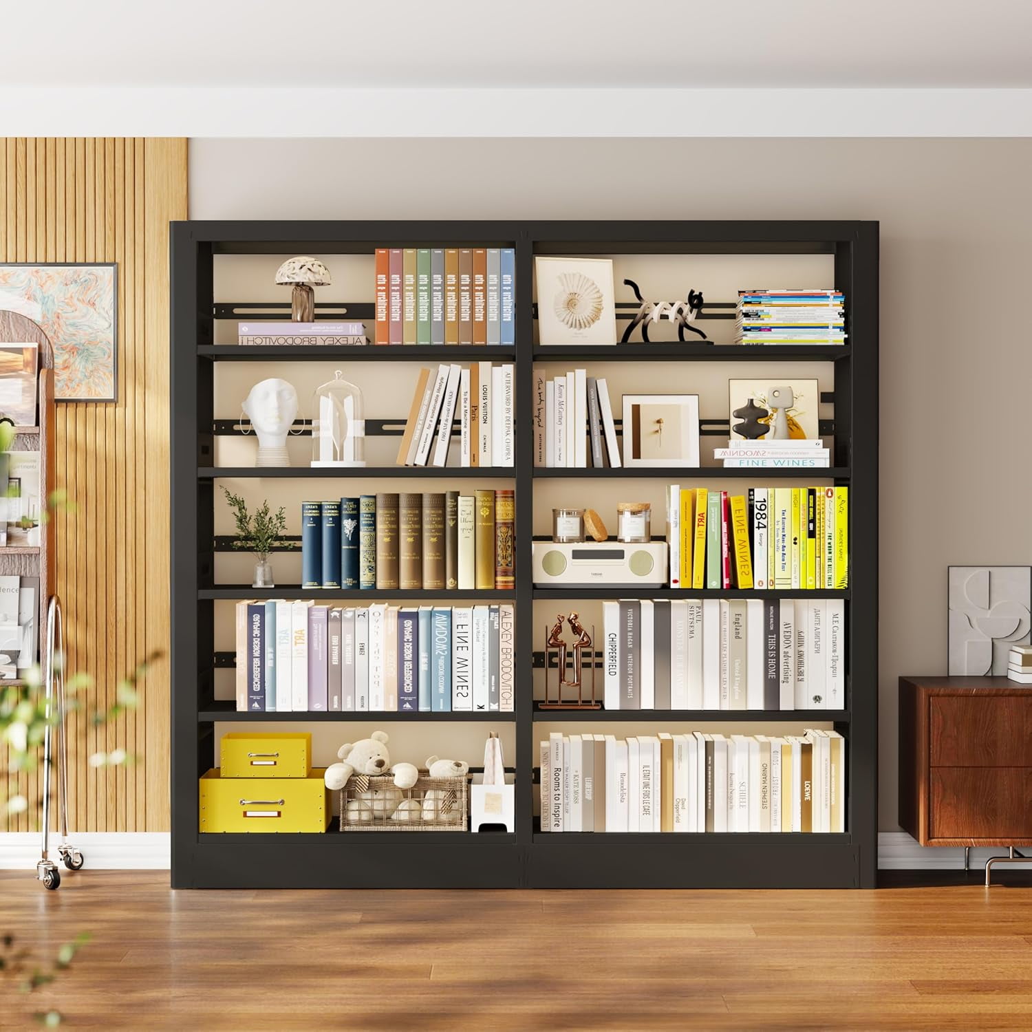 5-Tier Bookcase and Bookshelf,71" H Free Standing Metal Bookcase with ...