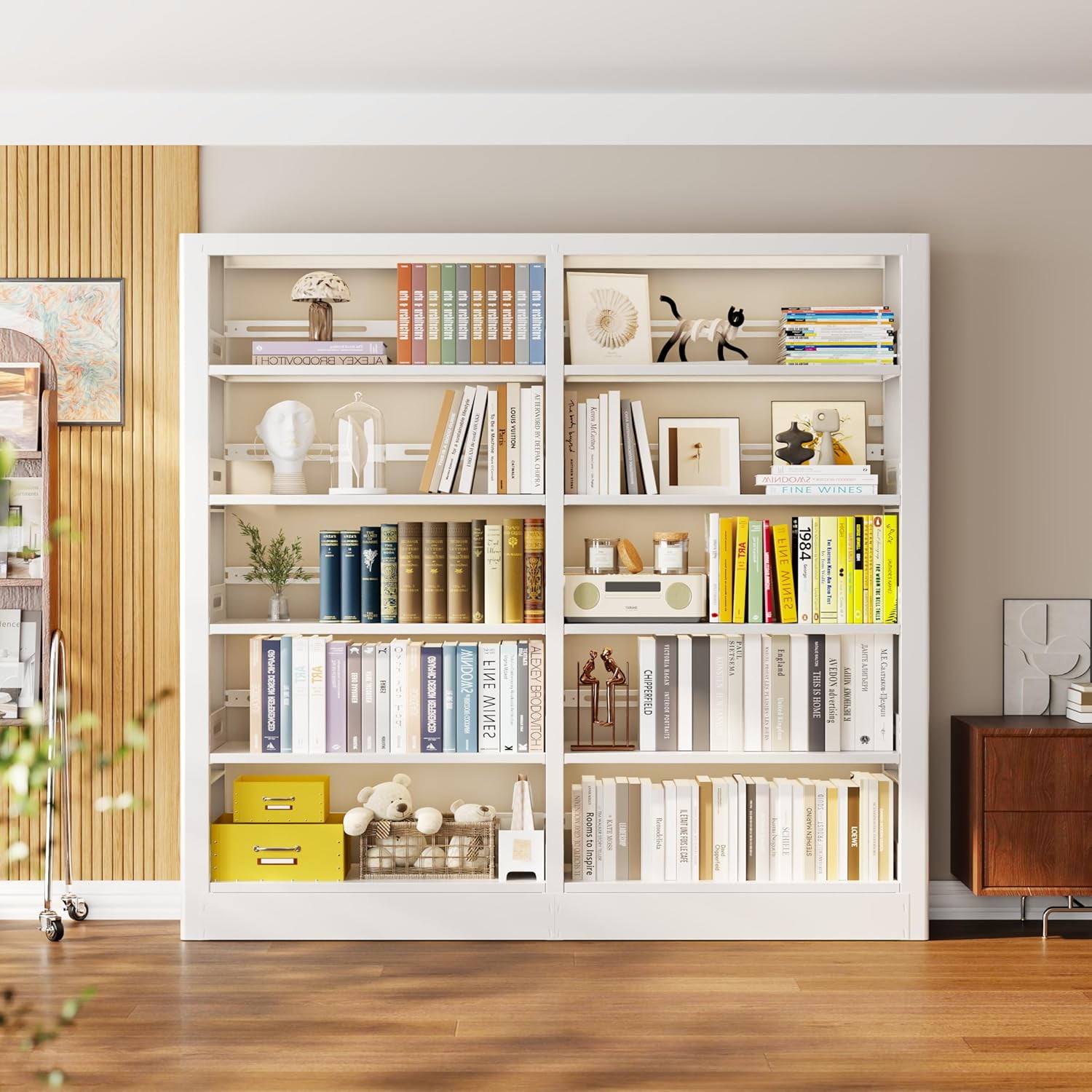 5-Tier Bookcase and Bookshelf,71" H Free Standing Metal Bookcase with ...