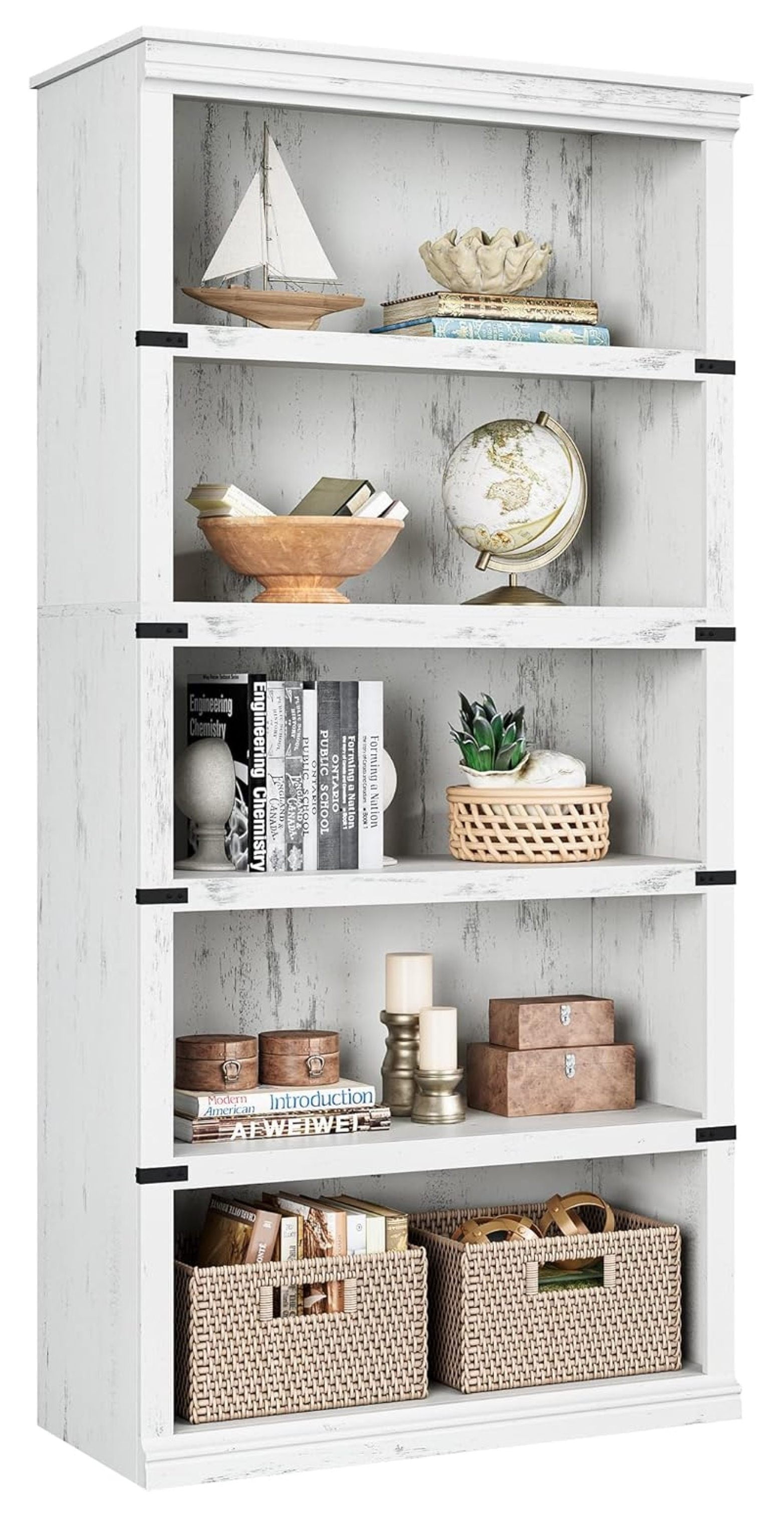 5 Tier Bookcase, Farmhouse Book Shelf with Storage Open Display ...