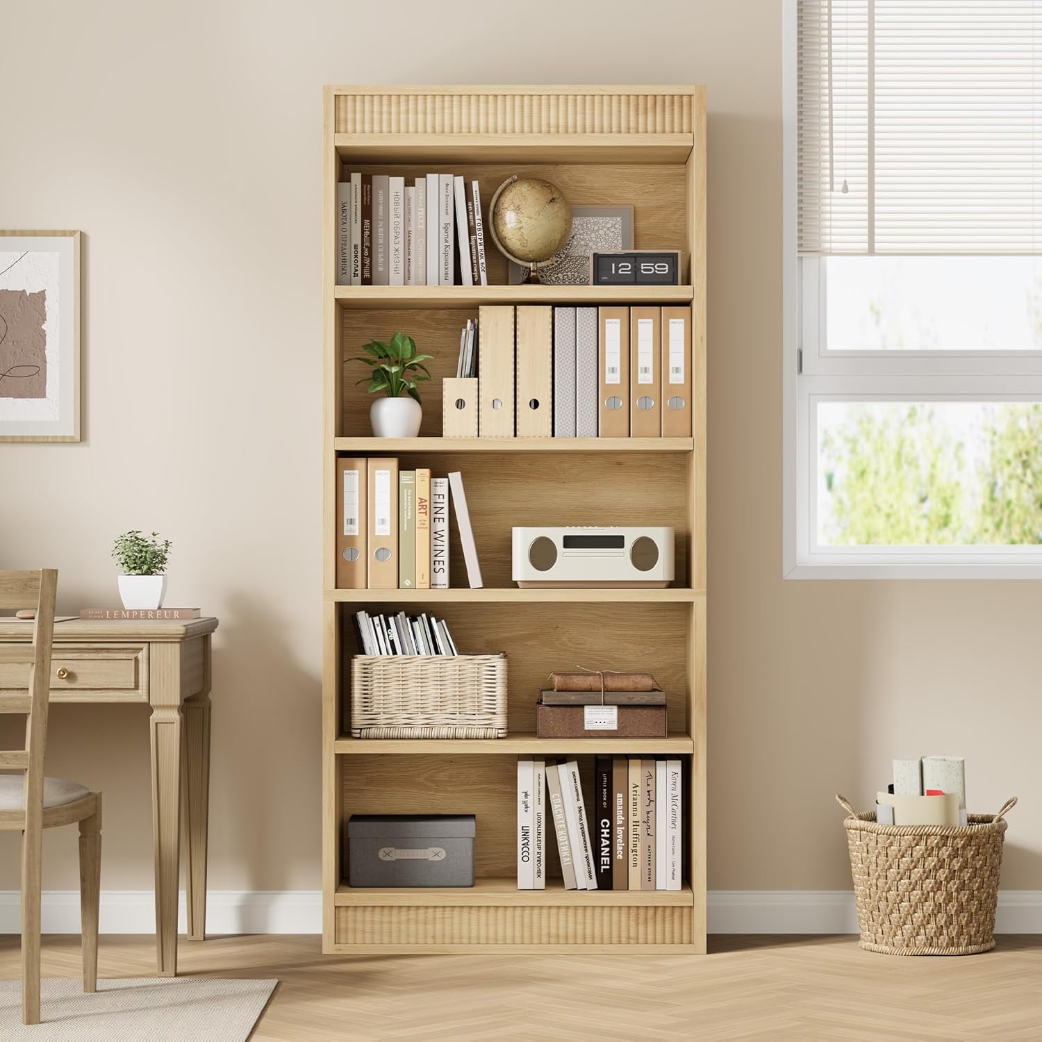5 Tier Bookcase,Farmhouse Book Shelf with Storage,71"Tall Bookshelf ...
