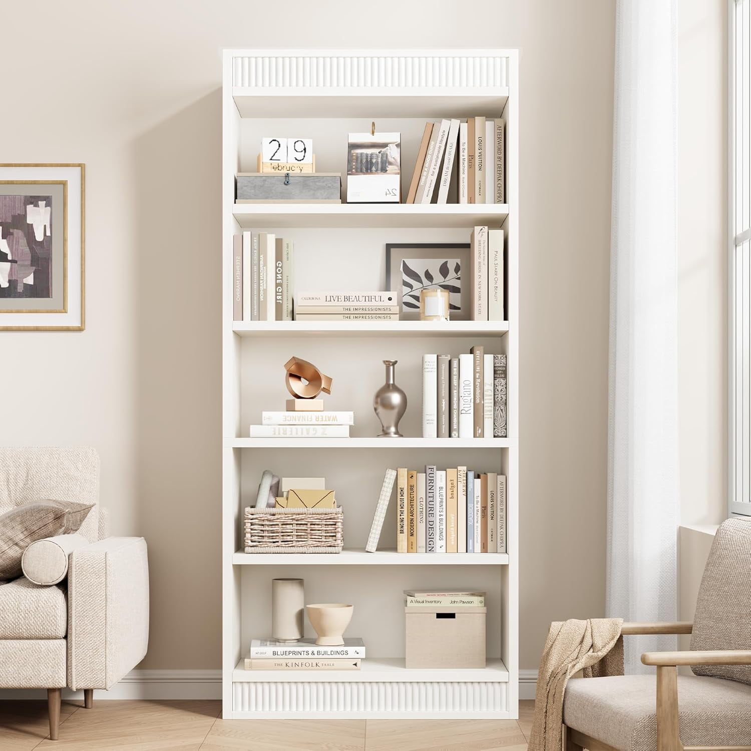 5 Tier Bookcase,Farmhouse Book Shelf with Storage,71"Tall Bookshelf ...