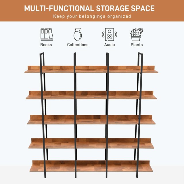 5 Tier Bookcase Home Office Open Bookshelf Brown+Black - Walmart.com