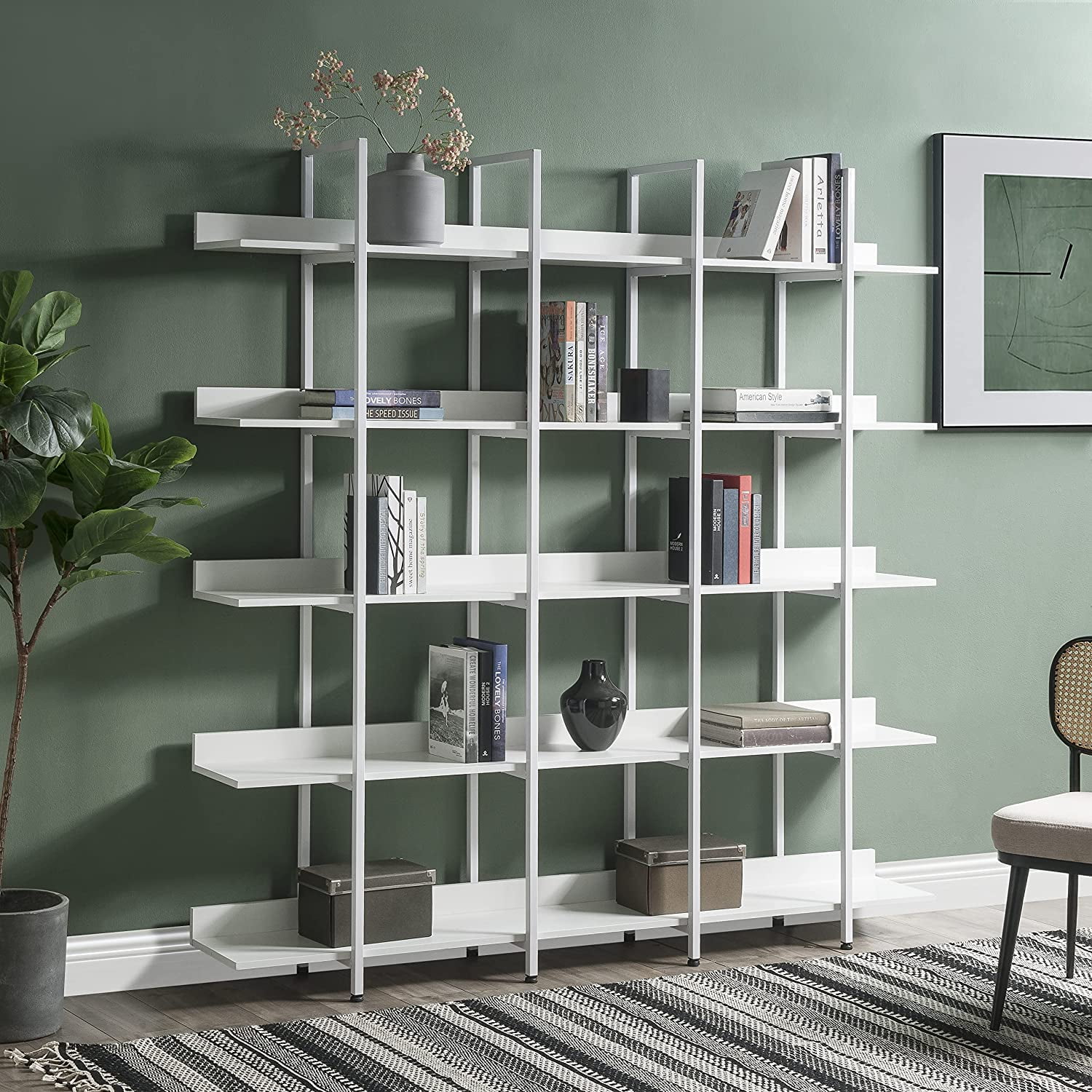 5 Tier Bookcase, Home Office Open Bookshelf, Vintage Industrial Style ...